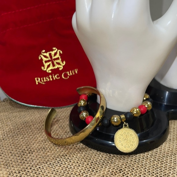 Rustic Cuff | Jewelry | Rustic Cuff Beaded Oreo Bracelet Gold Metal ...